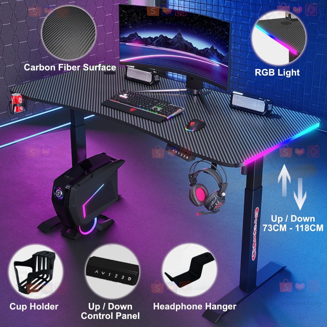Electrical Standing DESK RGB Gaming Desk with Led Lights, Table ...