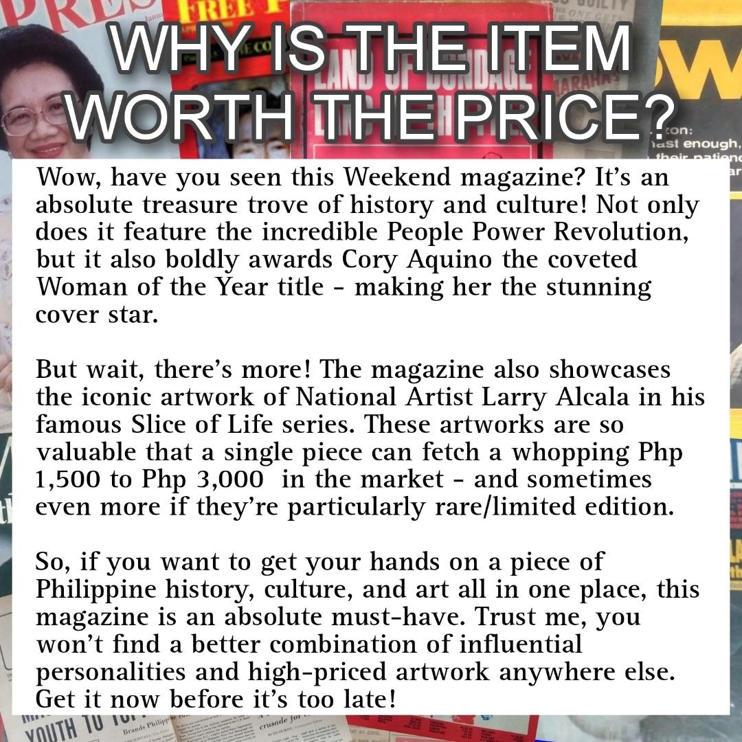 (EXTREMELY RARE) Weekend Magazine, March 1986 Issue with Cory Aquino as ...
