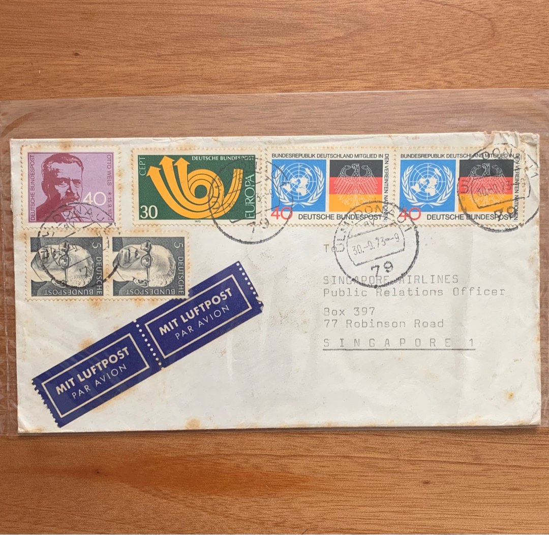 Germany 1974 stamps cover to SIA Singapore Airlines, Hobbies & Toys ...