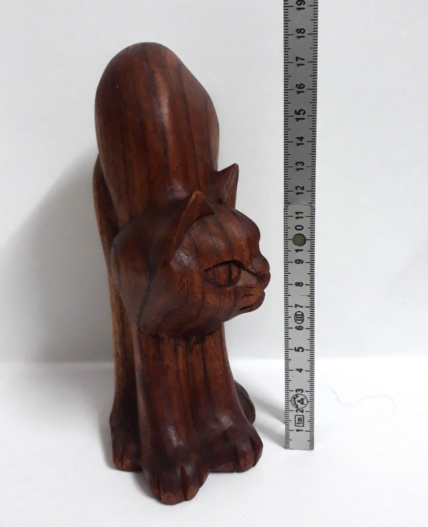Hand Carved Wooden Arching Cat, Furniture & Home Living, Home Decor ...