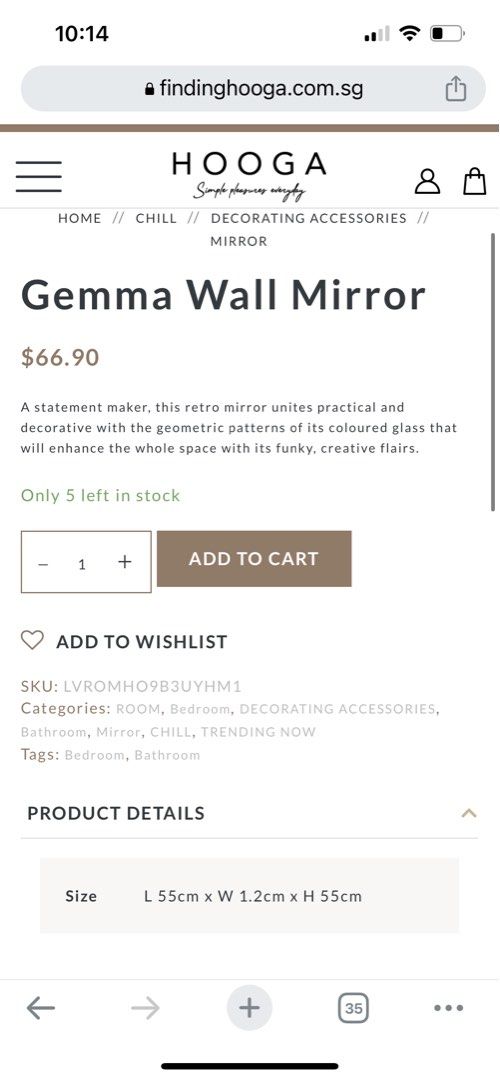 Hooga Gemma wall mirror, Furniture & Home Living, Home Decor, Mirrors ...