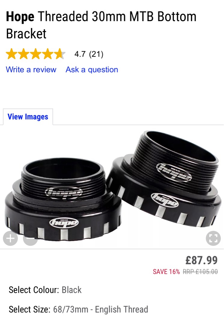 Hope Threaded 30mm MTB Bottom Bracket, Sports Equipment, Bicycles ...