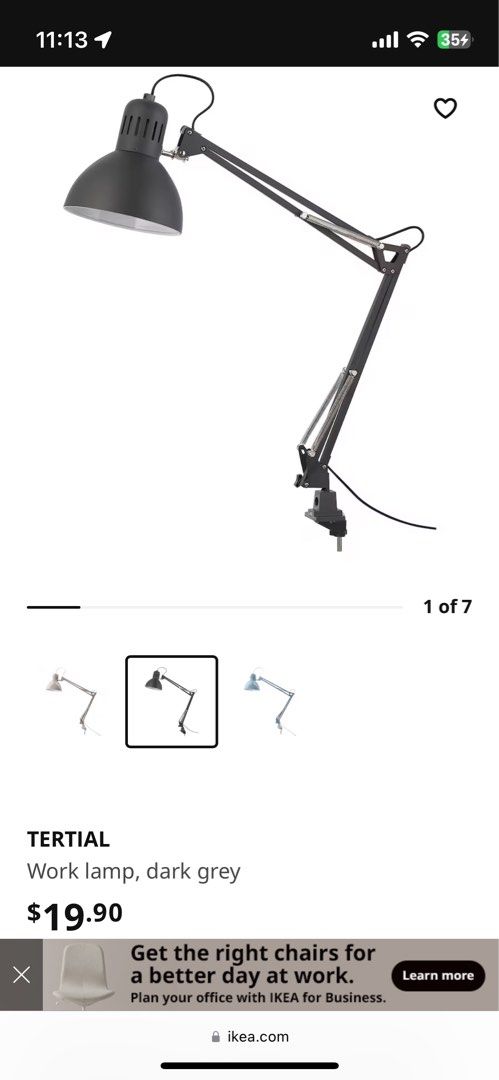 IKEA TERTIAL Work lamp, dark grey, Furniture & Home Living, Lighting ...