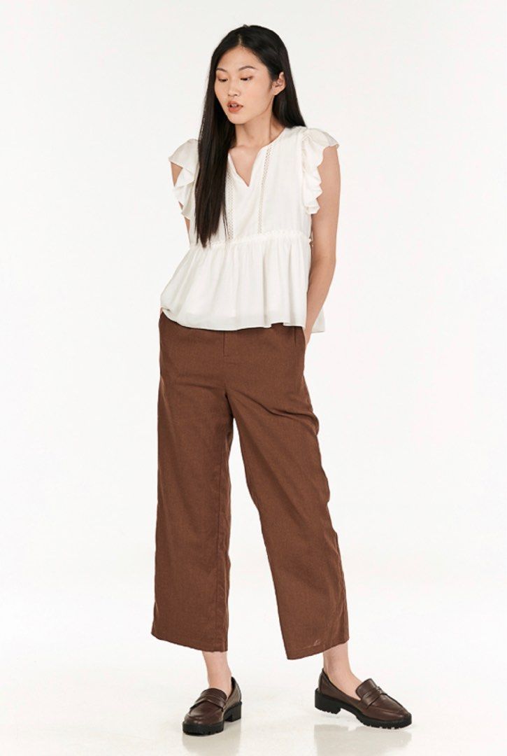 Jodie Linen Pants in Chocolate, Women's Fashion, Bottoms, Other Bottoms on Carousell