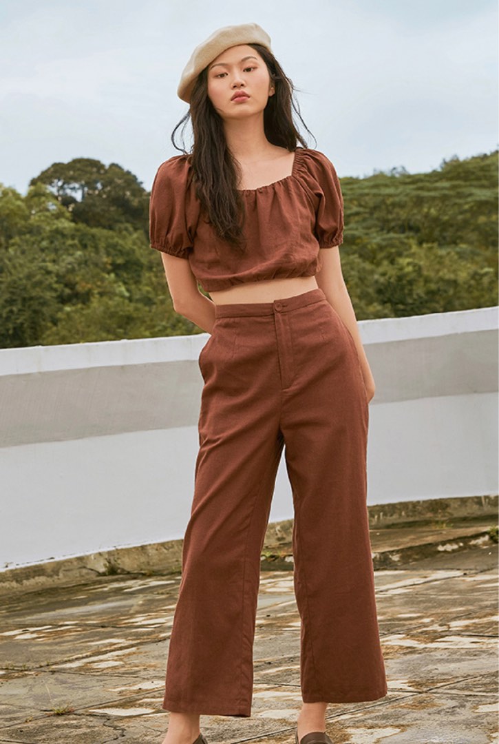 Jodie Linen Pants in Chocolate, Women's Fashion, Bottoms, Other Bottoms on Carousell
