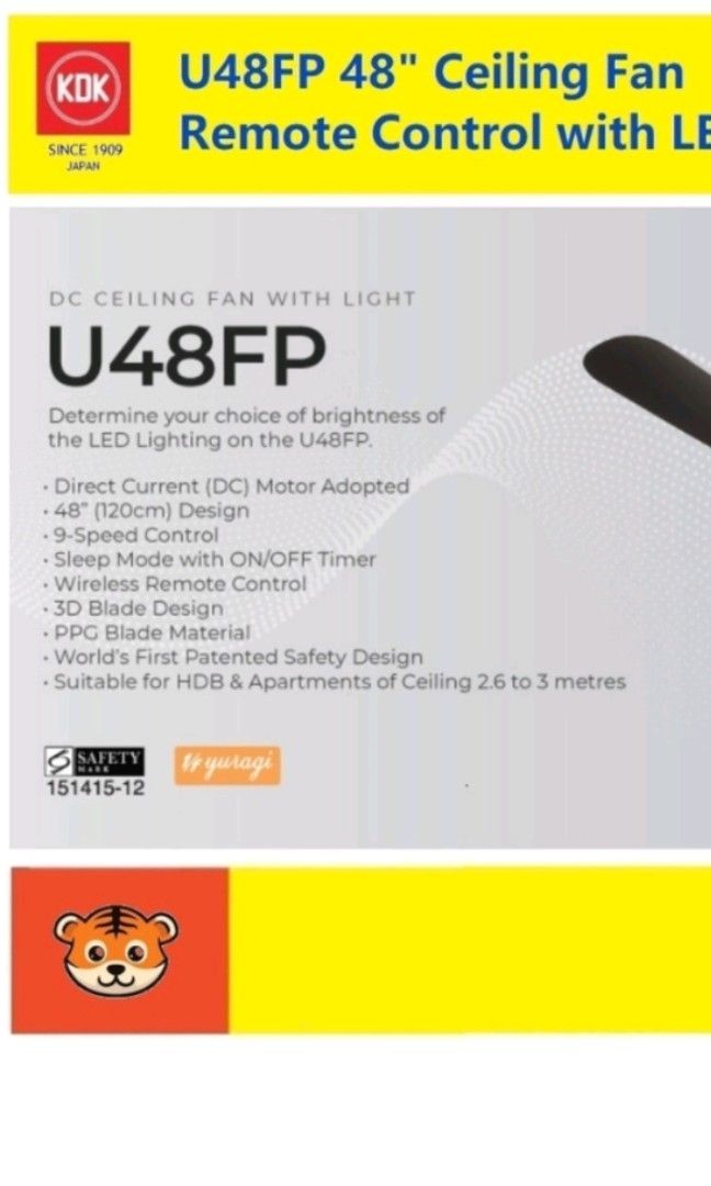 KDK U48FP Ceiling Fan with LED light and remote (Black), Furniture ...