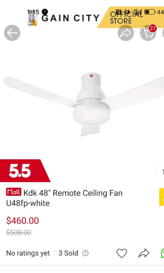 KDK U48FP Ceiling Fan with LED light and remote (Black), Furniture ...