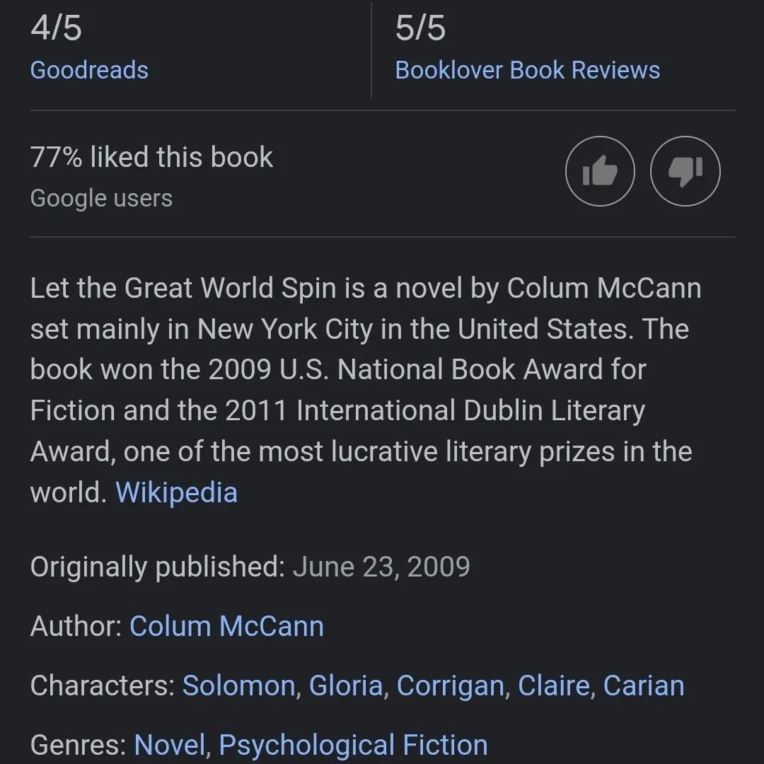 Let The Great World Spin by Colum McCann, Hobbies & Toys, Books ...