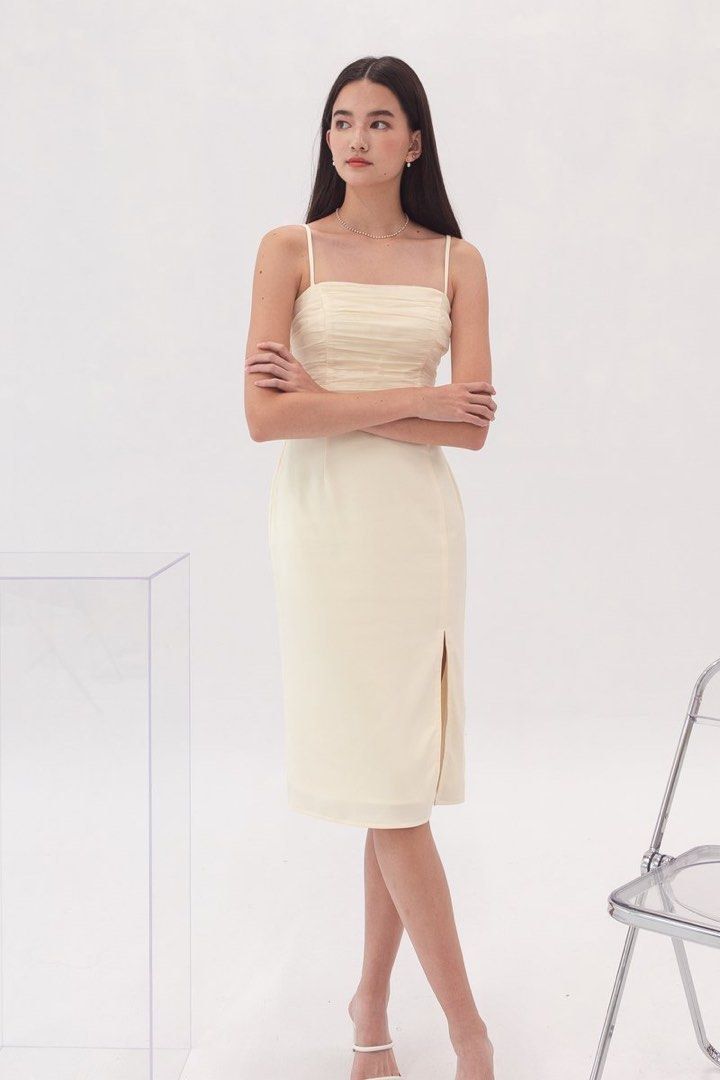 Mikayla Marcella Organza Midi Dress in Vanilla Cream, Women's Fashion, Dresses & Sets, Dresses ...