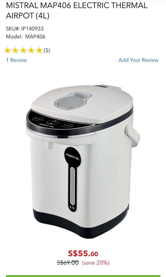 mistral electric thermo pot, TV & Home Appliances, Kitchen Appliances ...