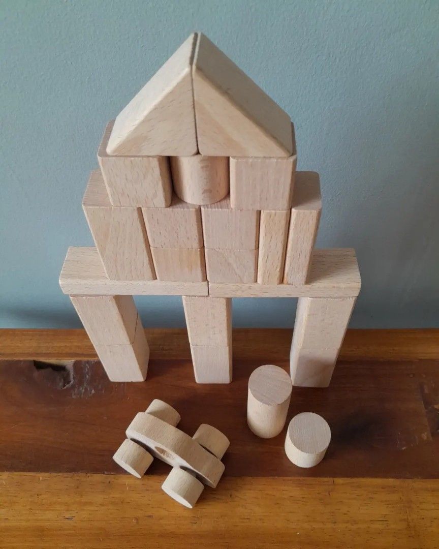 Natural Wood Building Blocks with Car on Carousell