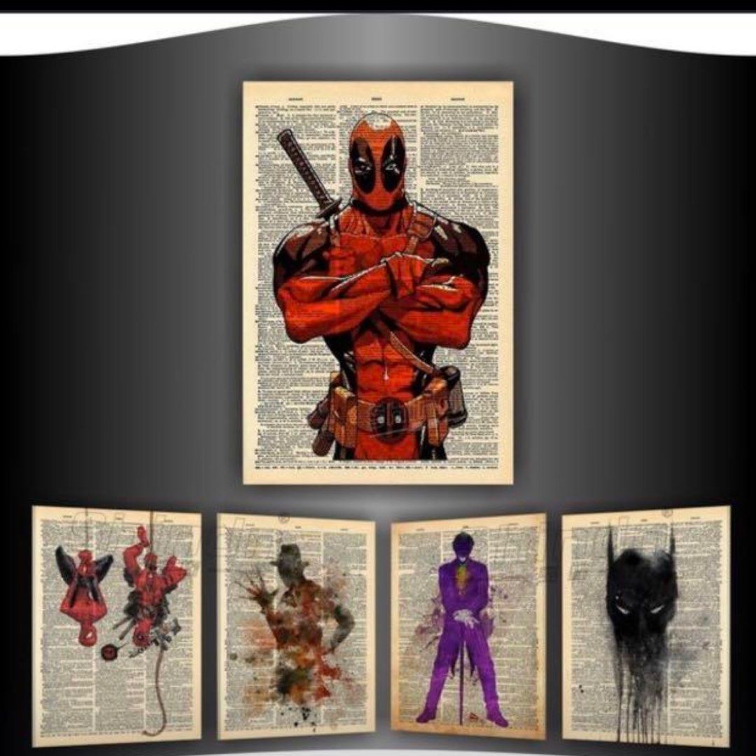 Homemade Art Canvas Deadpool, Batman, Joker, Freddy cougar Spiderman ...