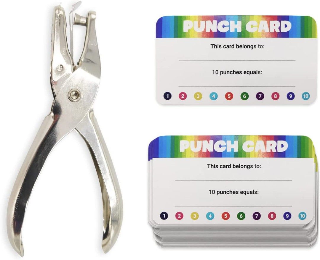 Punch Cards, Pack of 200 Reward Punch Cards 2 x 3.5" with Handheld ...