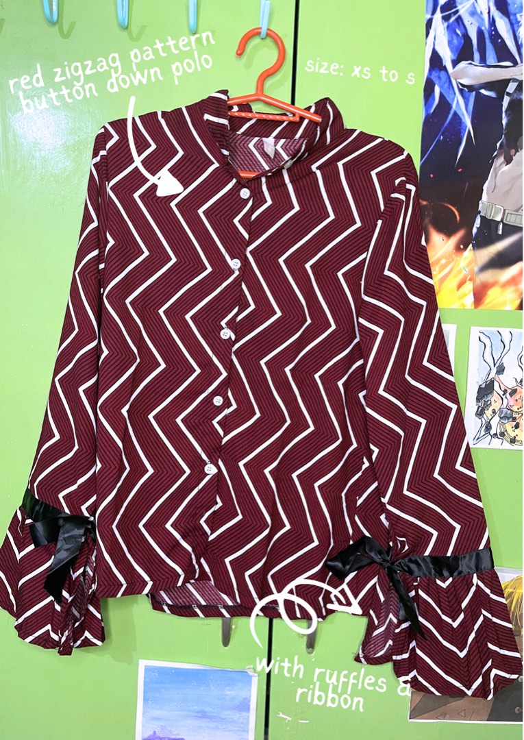 Red Button Down Zigzag Pattern on Carousell