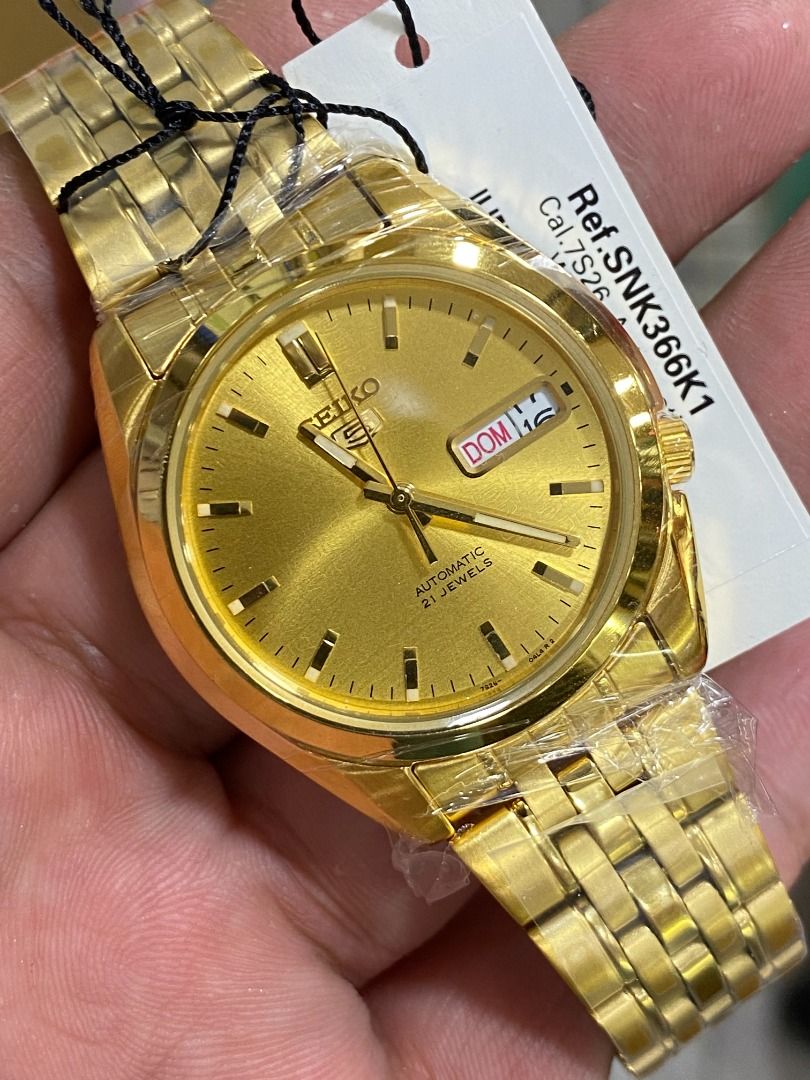 Seiko 5 SNK366 Men's / Unisex Automatic Gold Dial Stainless Steel Watch ...