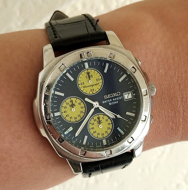 Seiko V657 Chronograph, Fesyen Pria, Jam Tangan di Carousell