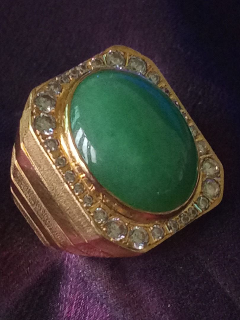 SOLID GOLD 916 RING WITH NATURAL WHITE SAPPHIRES WITH " FEI CUI " JADE ...