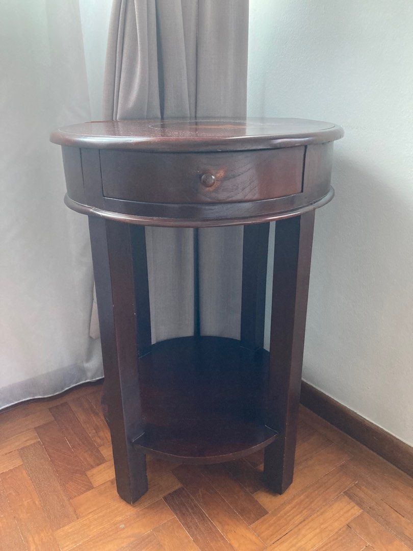 Solid wood round side table, Furniture & Home Living, Furniture, Other ...