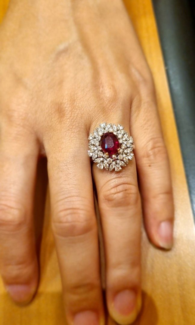 (SOLD) UNHEATED VIVID RED RUBY DIAMOND RING IN 18K SOLID ROSE WHITE ...