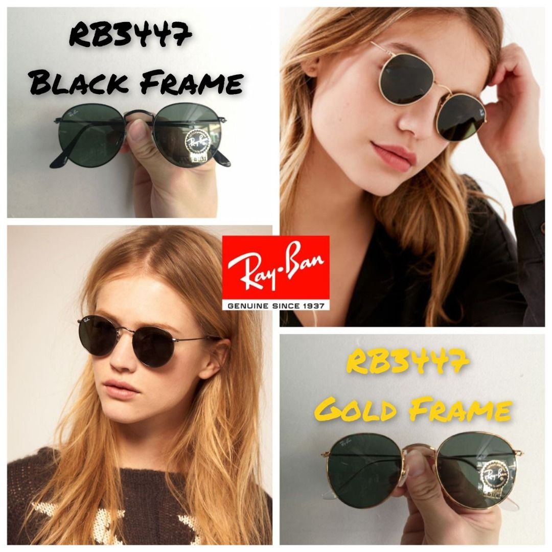 Unisex Brand New Ray-Ban RB3447 Round Flat Lens Metal Frame Ray-Ban ...