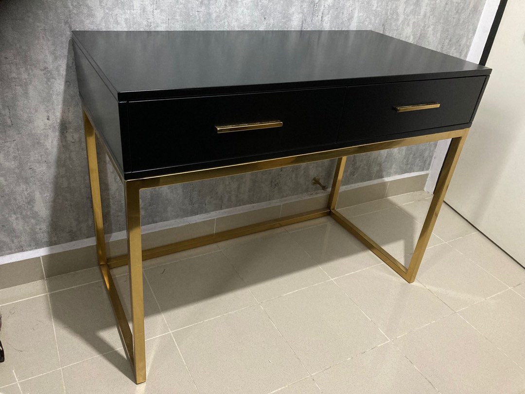 Vanity Table (Black, Gold Frame) + Stool, Furniture & Home Living ...