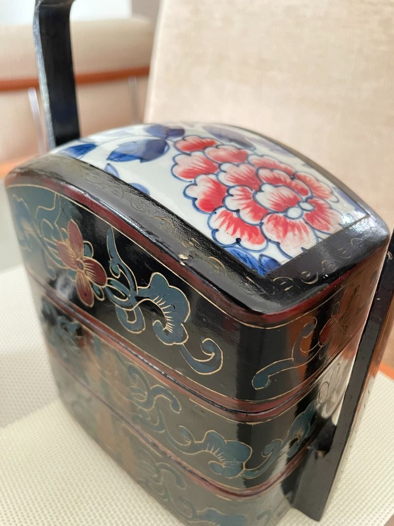 Vintage Chinese style Stacking Boxes with Porcelain Inlay, Furniture ...