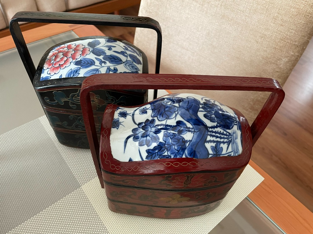 Vintage Chinese style Stacking Boxes with Porcelain Inlay, Furniture ...