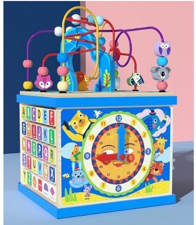 Wooden Educational Activity Cube Preschool Montessori Learning ...