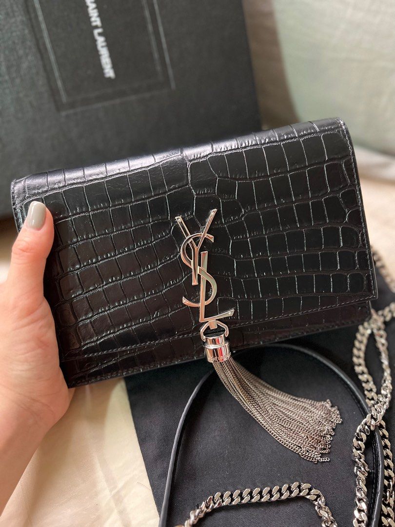 YSL Kate Chain Clutch - Black w Silver tassel (Saint Laurent YSL Chain ...