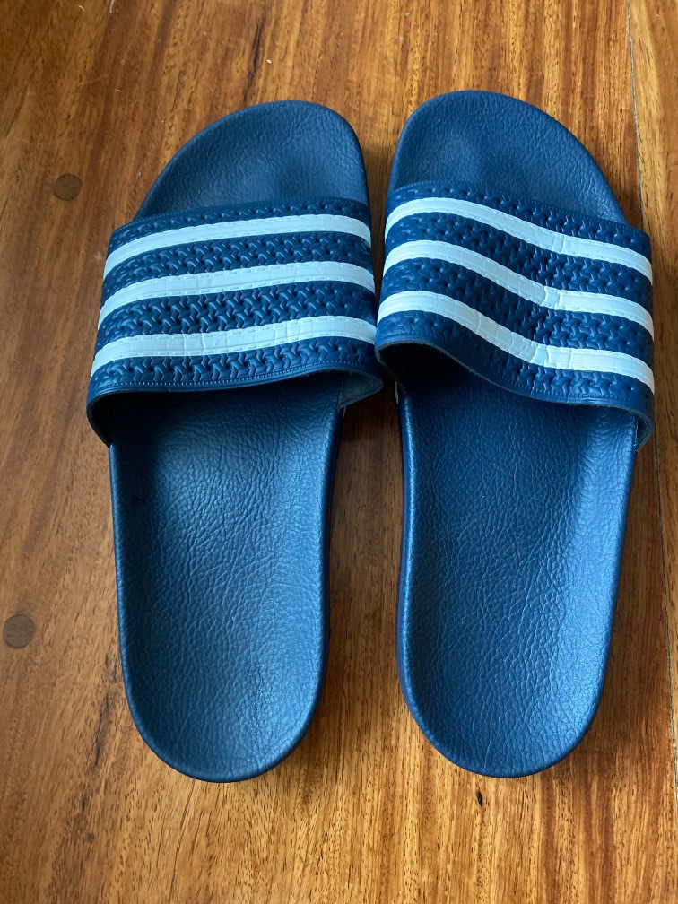 Adidas MEN Sliders (Navy Blue, White) on Carousell
