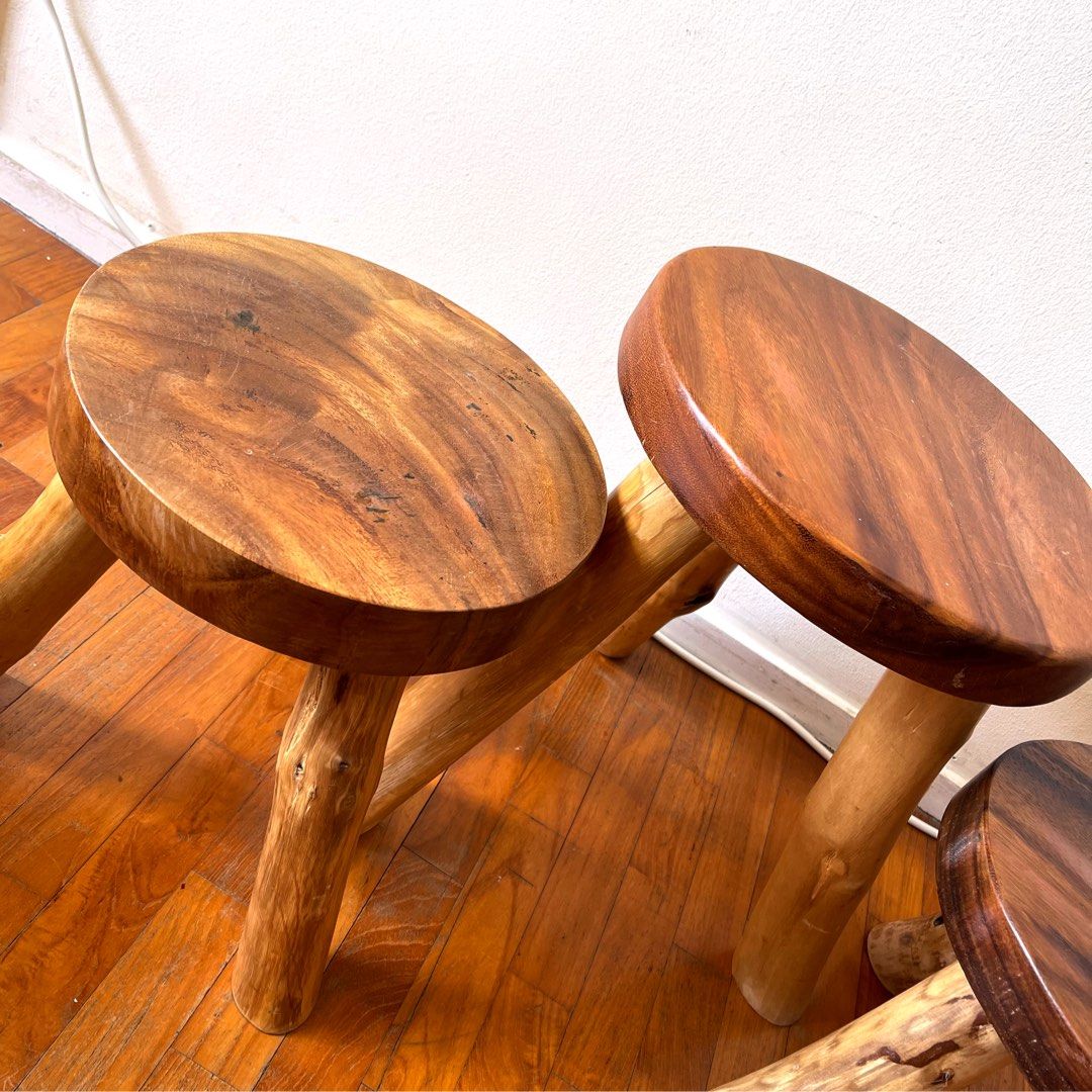 Aesthetic Solid Wooden 3-legged stools made from solid wood, Furniture ...