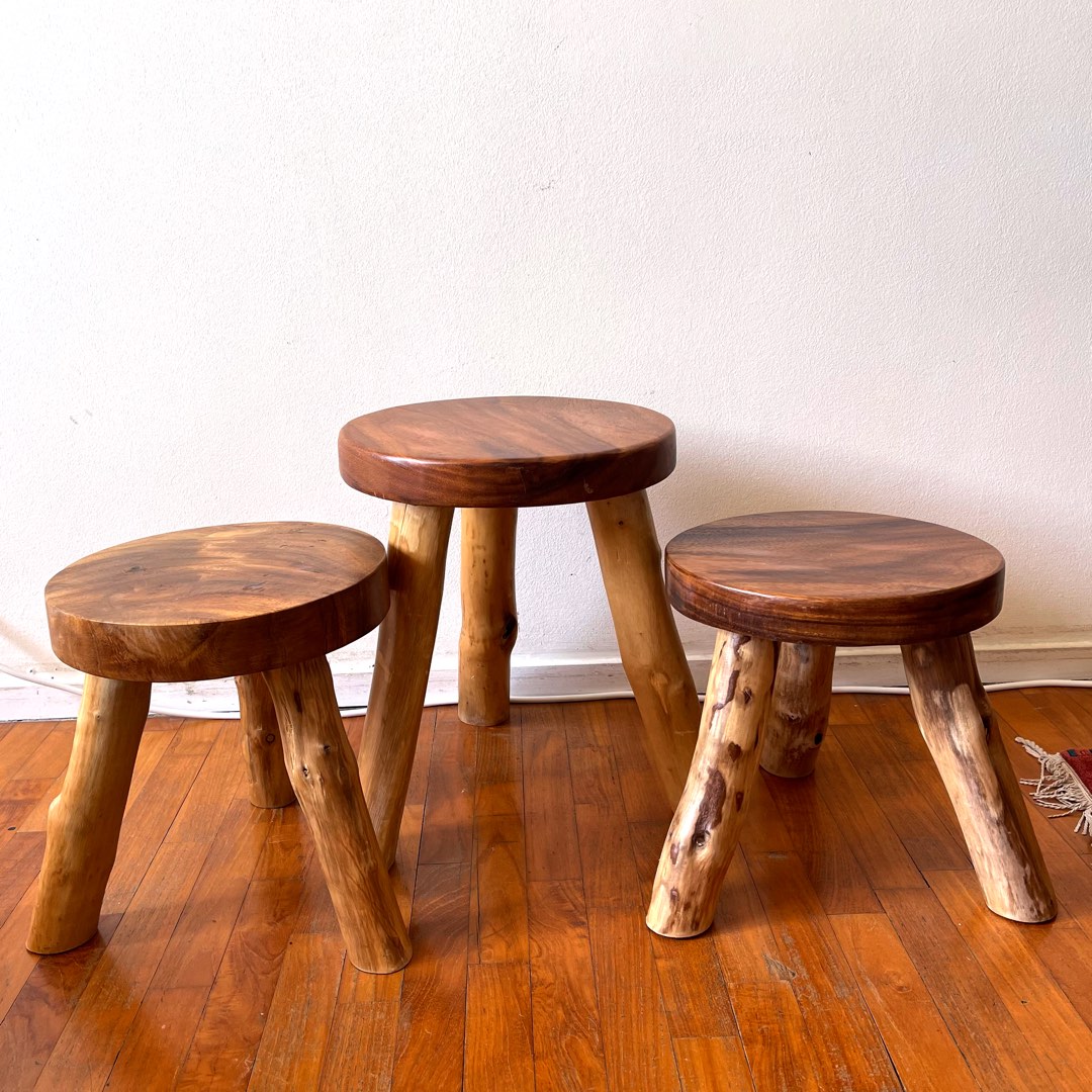 Aesthetic Solid Wooden 3-legged stools made from solid wood, Furniture ...