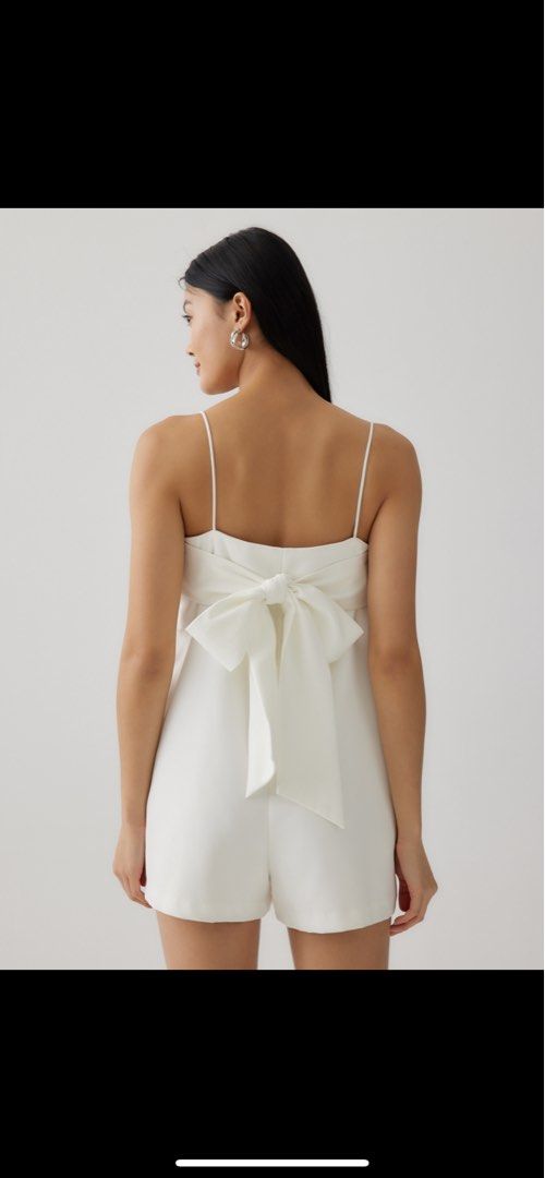 Alexandria Straight Neck Ribbon Tie Romper in White, Women's Fashion, Dresses & Sets, Rompers on ...