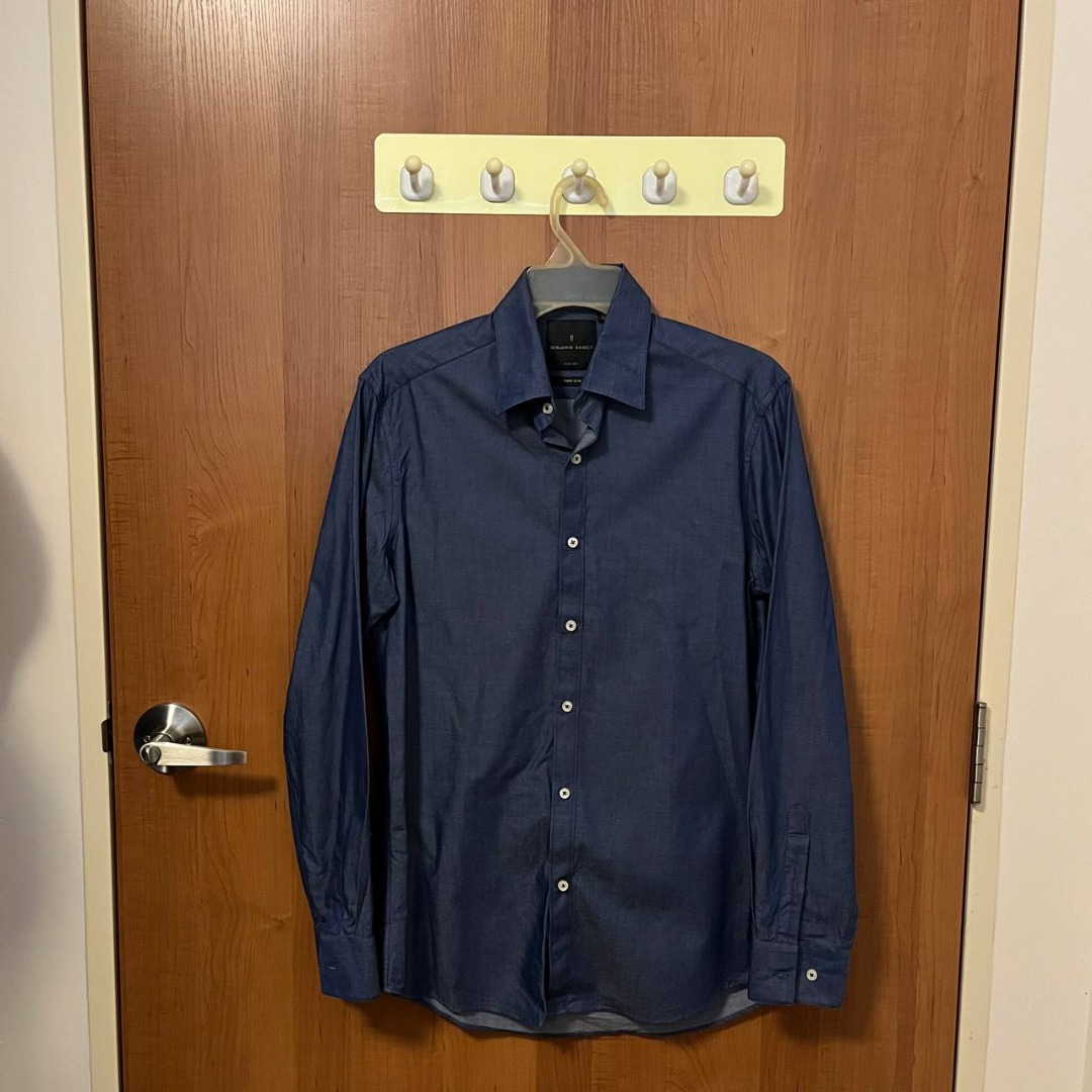 Benjamin Barker Blue Label Tokyo Slim Blue Long-Sleeve Formal Button-Up ...