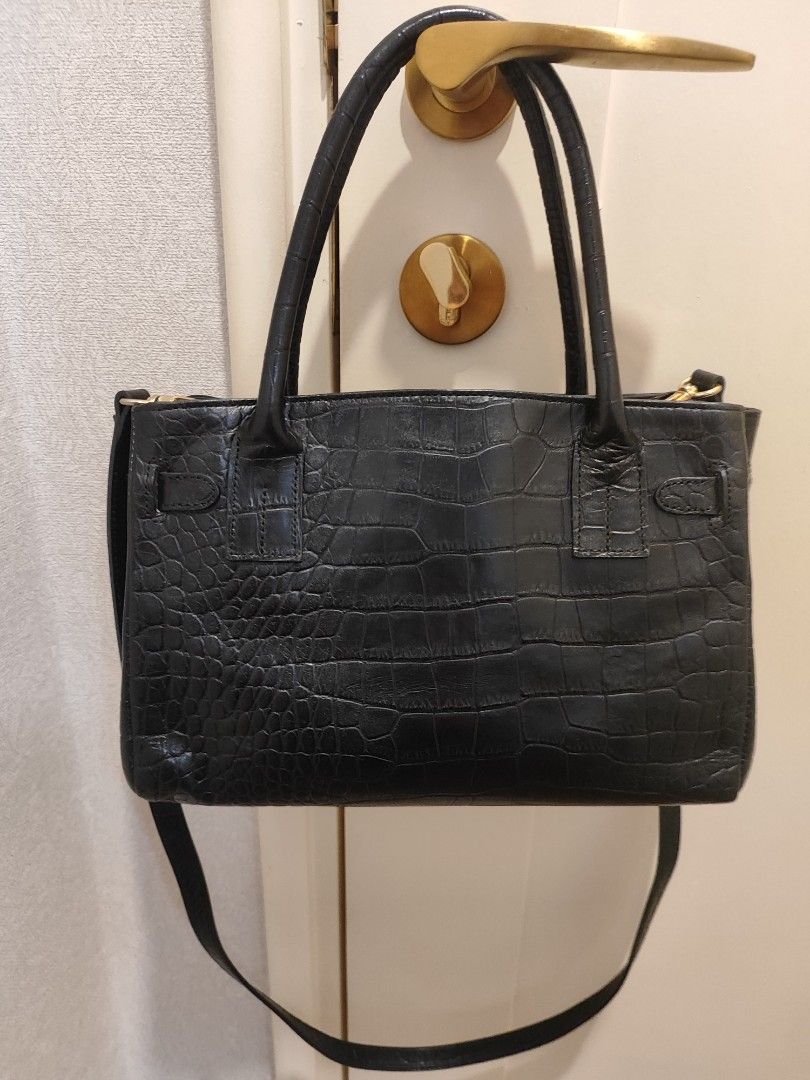 Black croco print leather sling bag, Women's Fashion, Bags & Wallets ...