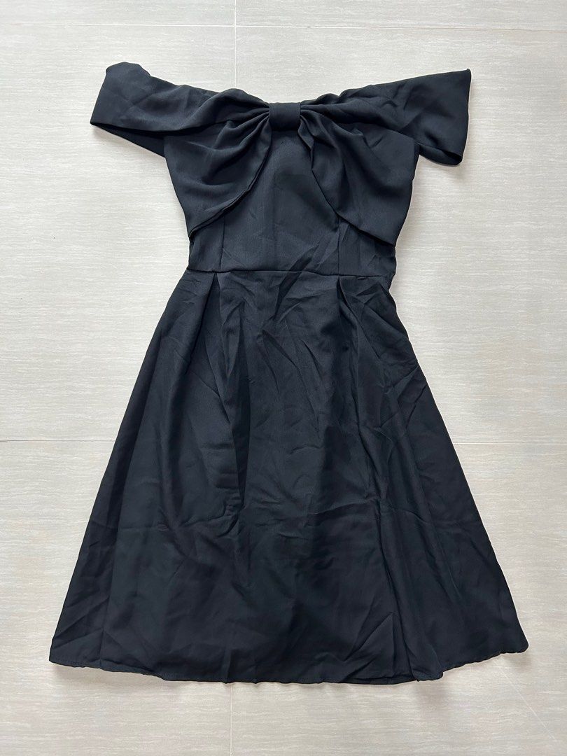 Black Off Shoulder Bow Dress, Women's Fashion, Dresses & Sets, Dresses ...