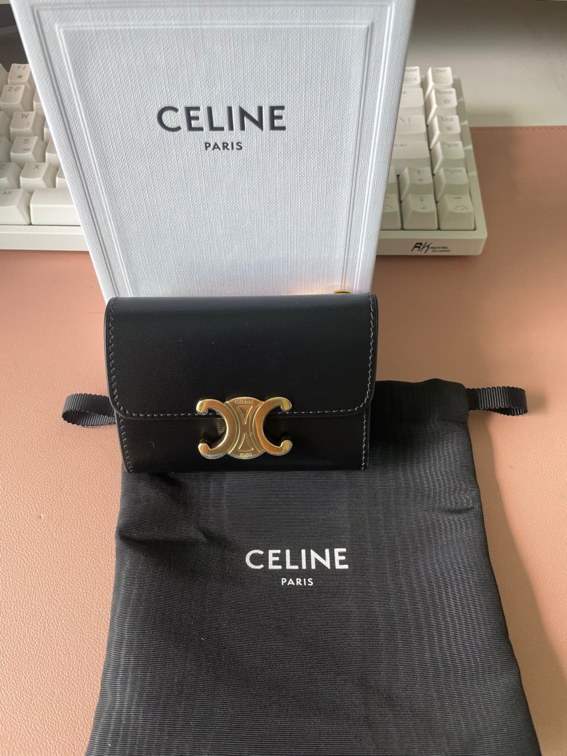 BRAND NEW Celine Compact Wallet Triomphe in shiny calfskin black, Luxury, Bags & Wallets on ...
