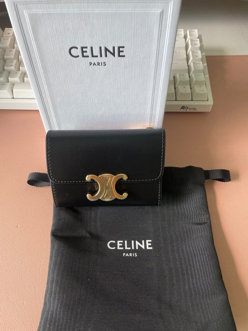 BRAND NEW Celine Compact Wallet Triomphe in shiny calfskin black, Luxury, Bags & Wallets on ...