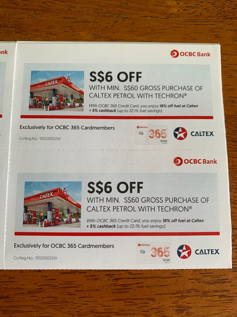 Caltex voucher for OCBC 365 cardholder, Tickets & Vouchers, Vouchers on ...