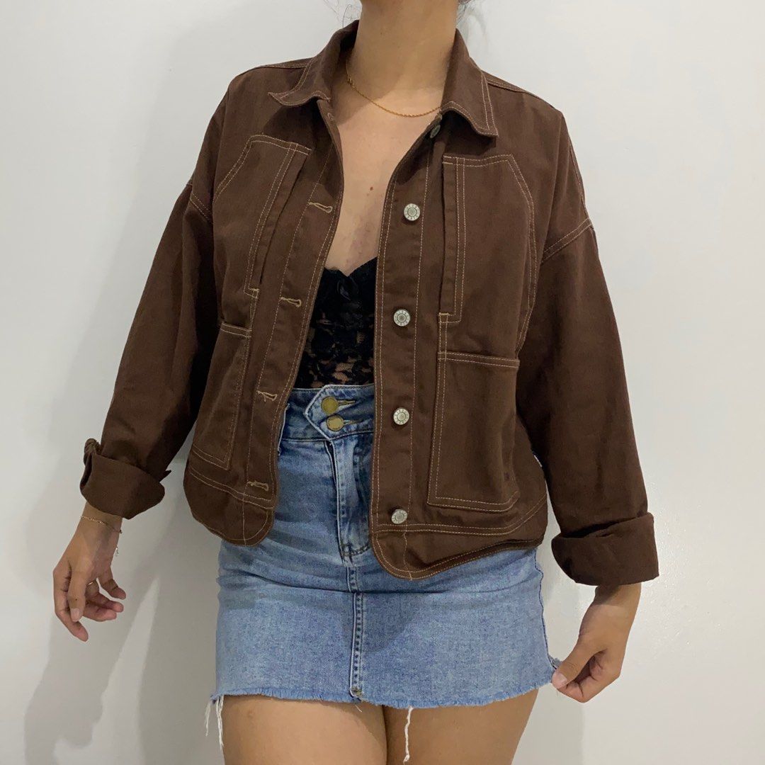 Choco Brown Denim Jacket, Women's Fashion, Coats, Jackets and Outerwear ...