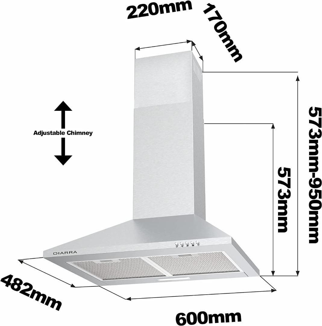 CIARRA 60cm Wall Mount Cooker Hood With 3-Speed Extraction CBCS6201-OW ...