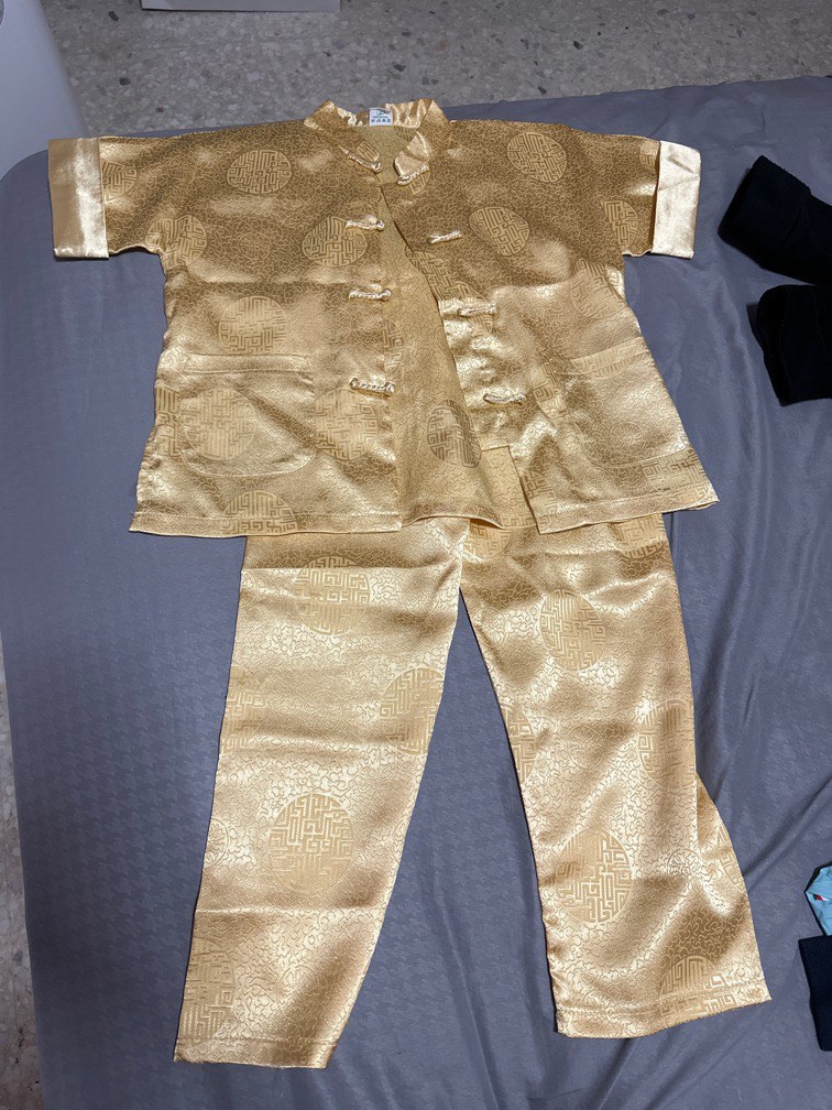 Cny costumes in gold, Babies & Kids, Babies & Kids Fashion on Carousell