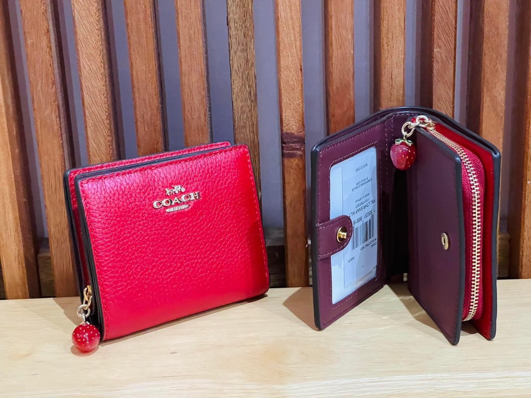 Coach Snap Wallet Electric Red, Luxury, Bags & Wallets on Carousell