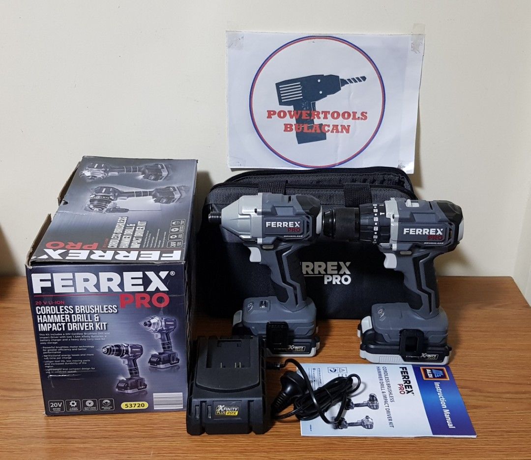 Ferrex pro 20c cordlesa brushless hammer drill driver and impact driver ...