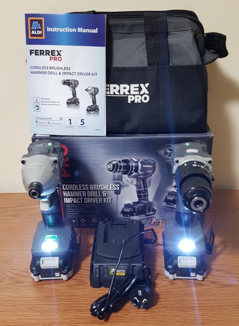 Ferrex pro 20c cordlesa brushless hammer drill driver and impact driver ...