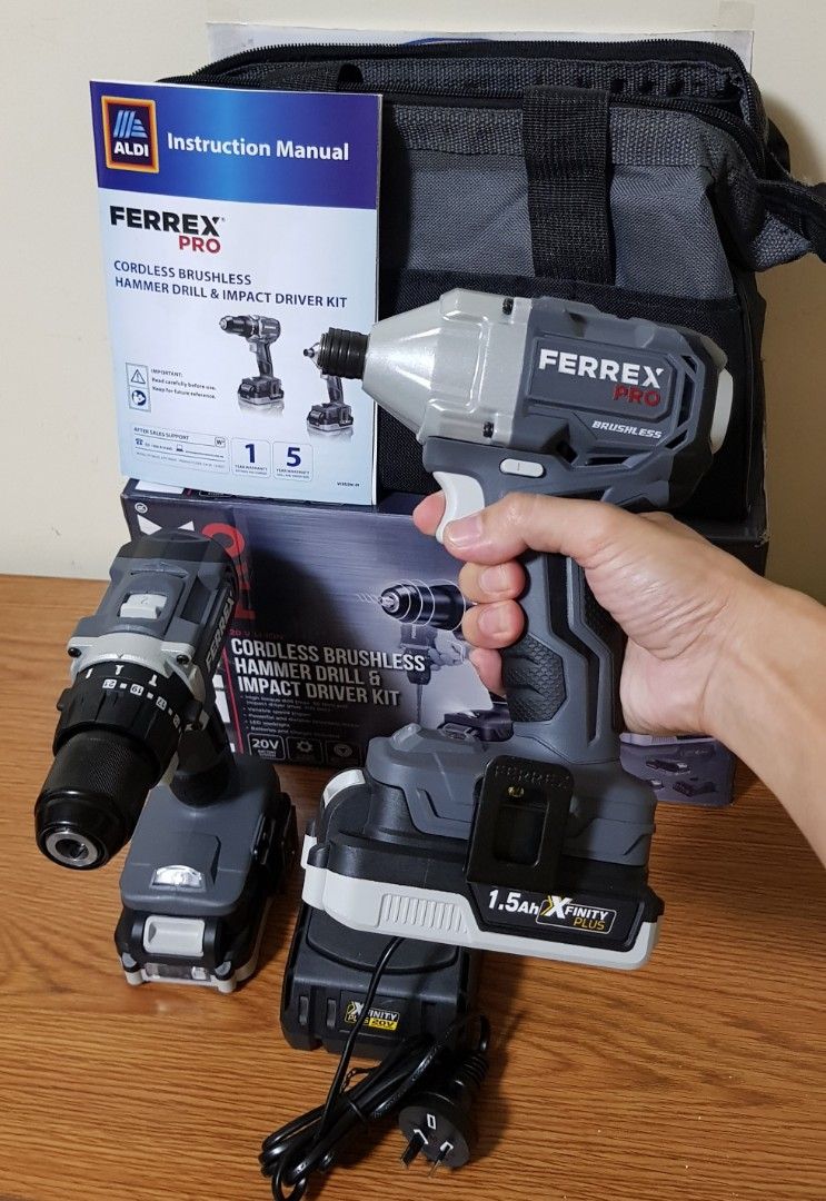 Ferrex pro 20c cordlesa brushless hammer drill driver and impact driver ...