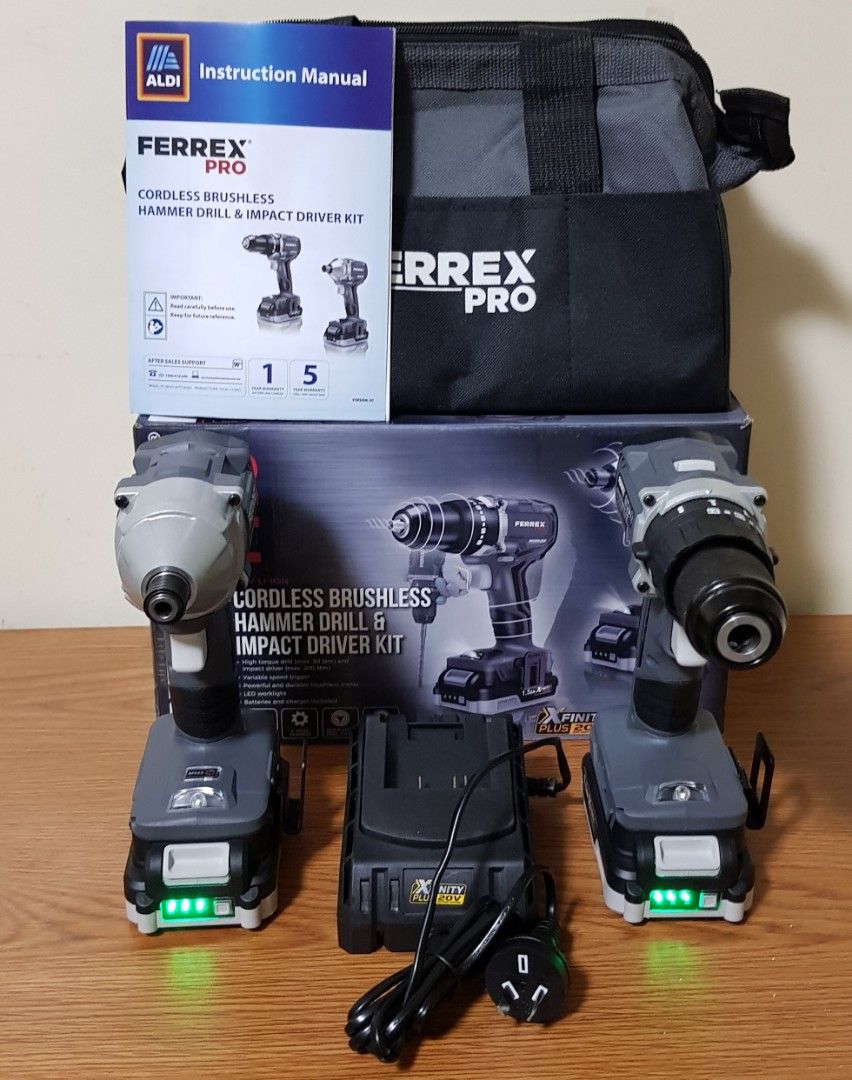 Ferrex pro 20c cordlesa brushless hammer drill driver and impact driver ...