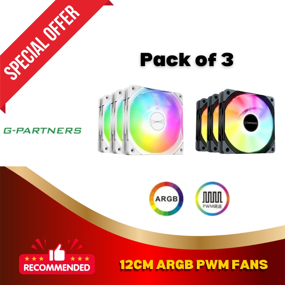 G Partners X120 ARGB 12CM Fan silent 3 Pack Black and White fans available PWM 5v3 120mm Quiet ...