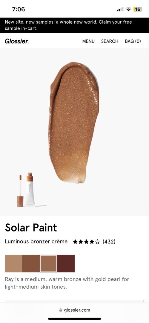 Glossier Solar Paint Ray (bronzer cream), Beauty & Personal Care, Face ...