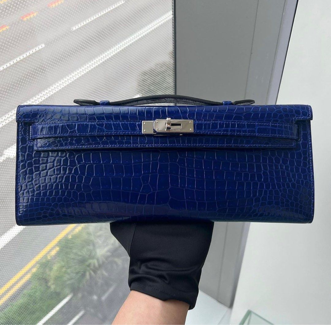 Hermes Kelly Cut Blue Electric Shiny Porosus Phw, Luxury, Bags ...
